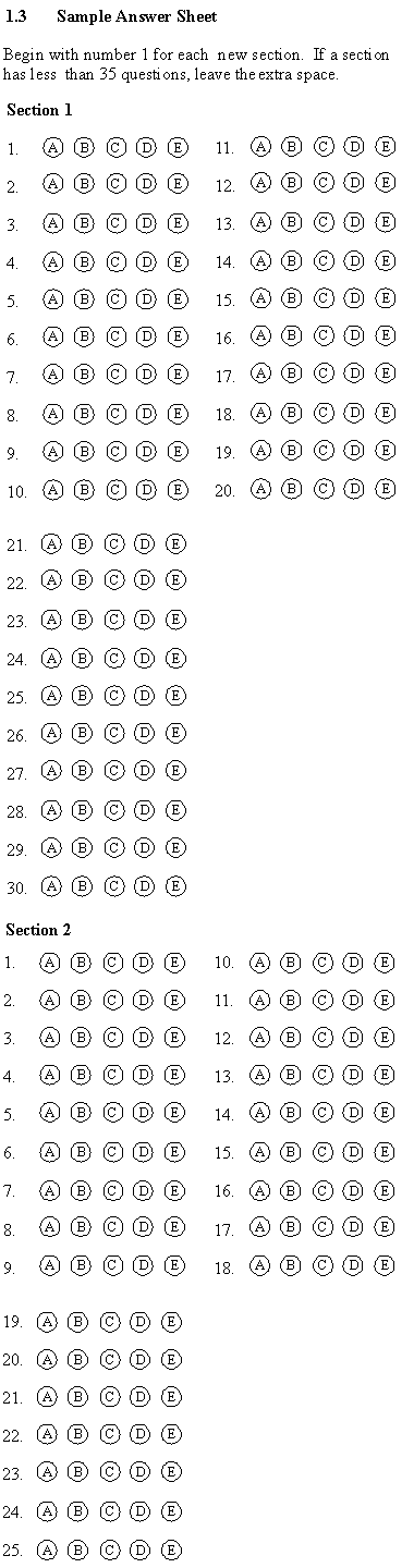PinkMonkey SAT Study Guide Section 1 3 Sample Answer Sheets